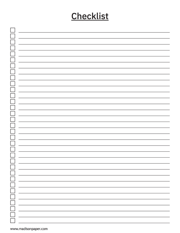 Checklist Template Madison s Paper Templates